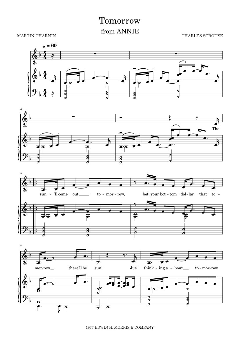 Tomorrow Sheet Music for Piano, Vocals (Piano-Voice) | MuseScore.com