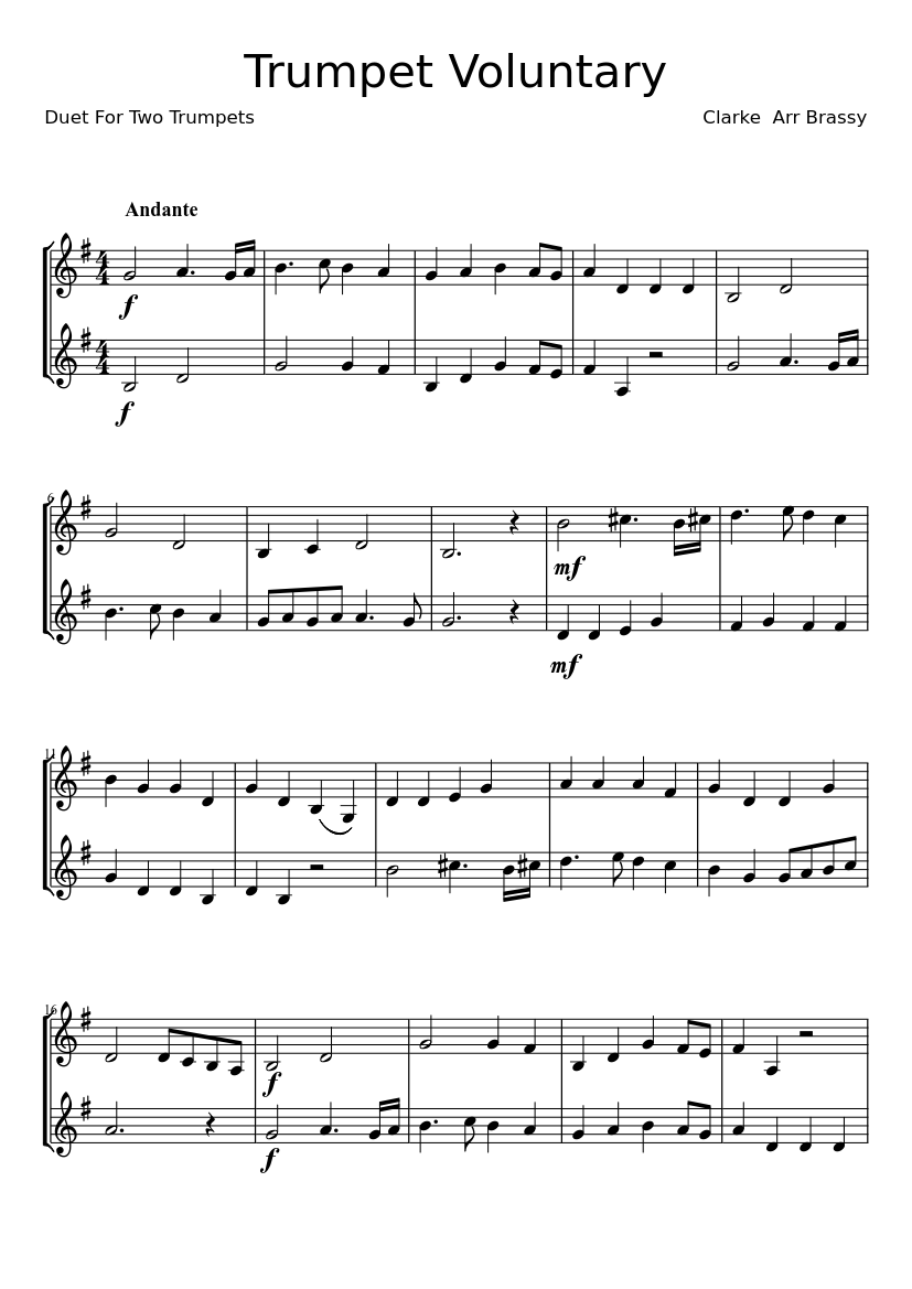 Trumpet Voluntary Sheet music for Cornet (Brass Duet) | Musescore.com