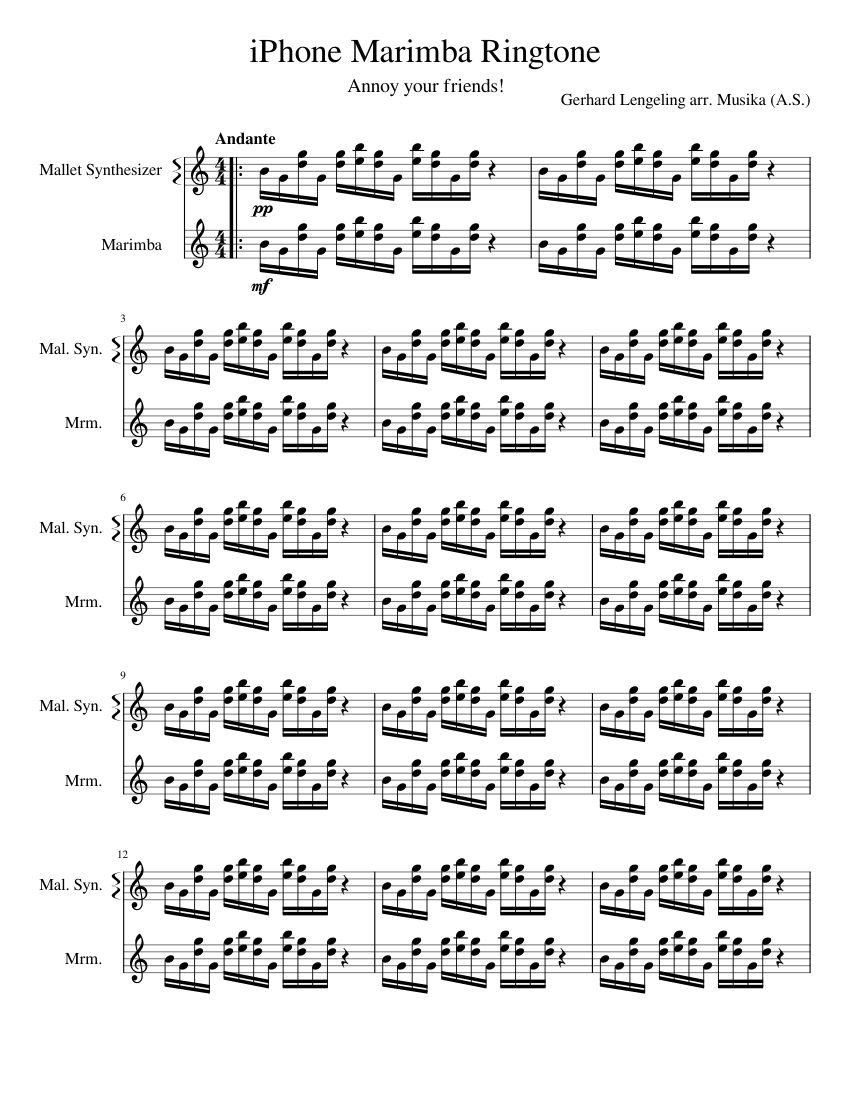 iPhone Marimba Ringtone Sheet music for Marimba, Synthesizer (Mixed ...