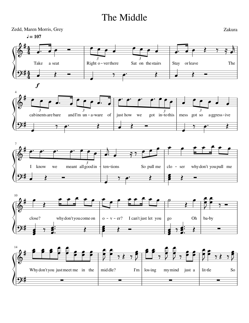 Zedd, Maren Morris, Grey - The Middle Sheet music for Piano (Solo ...