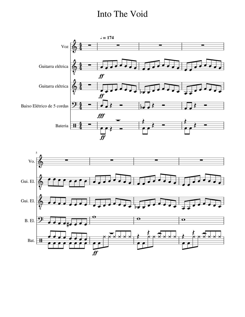 Into The Void Sheet music for Vocals, Guitar, Bass guitar, Drum group ...