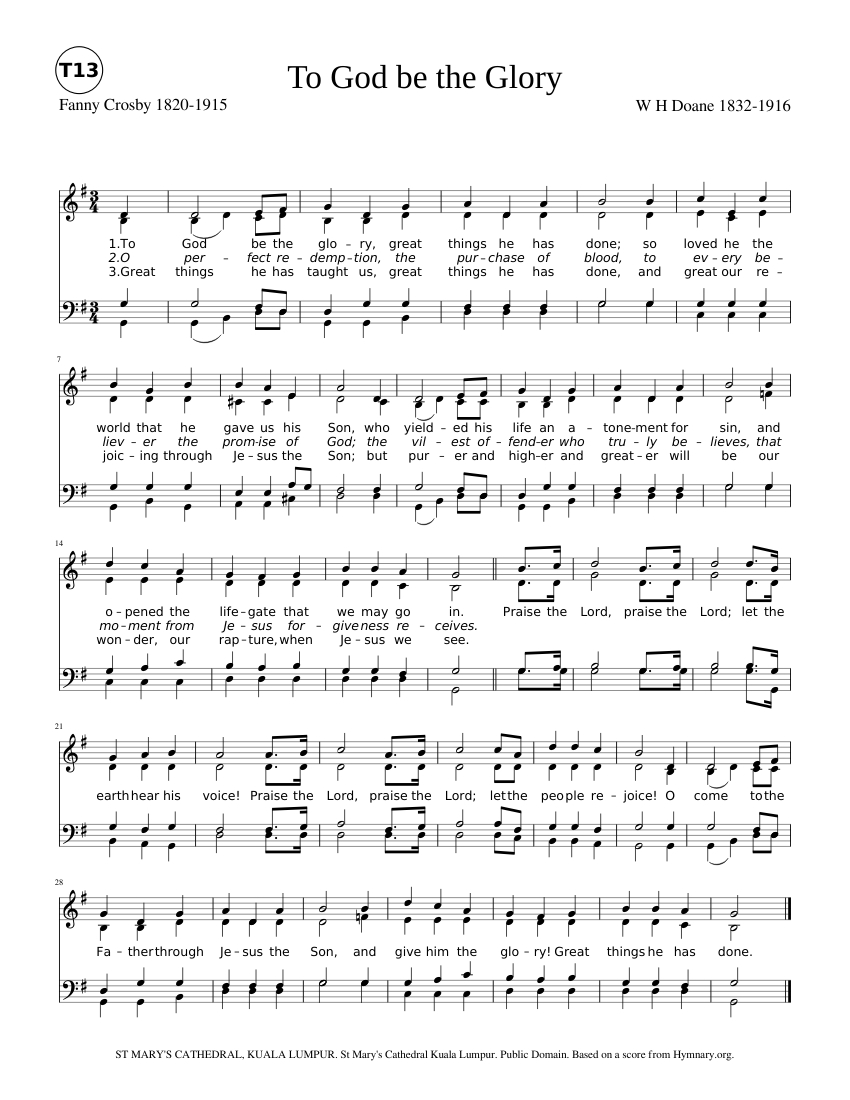 To God be the Glory Sheet Music for Soprano, Tenor (Choral) | MuseScore.com