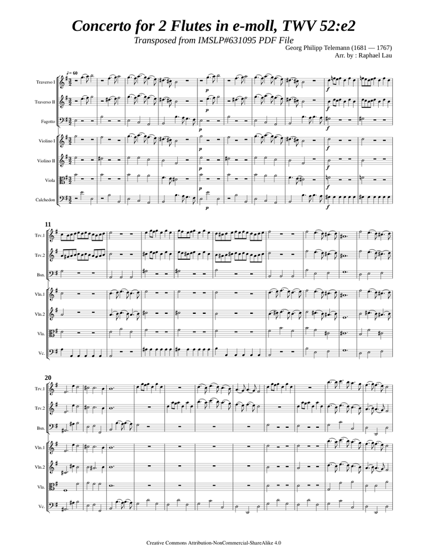 Telemann, G. P. _ Concerto e-moll for 2 Flutes and Strings, TWV 52:e2 ...