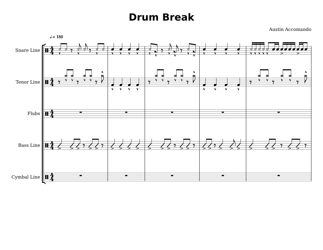 Drum Break #1 Sheet music for Snare drum, Crash, Tenor drum, Bass drum ...