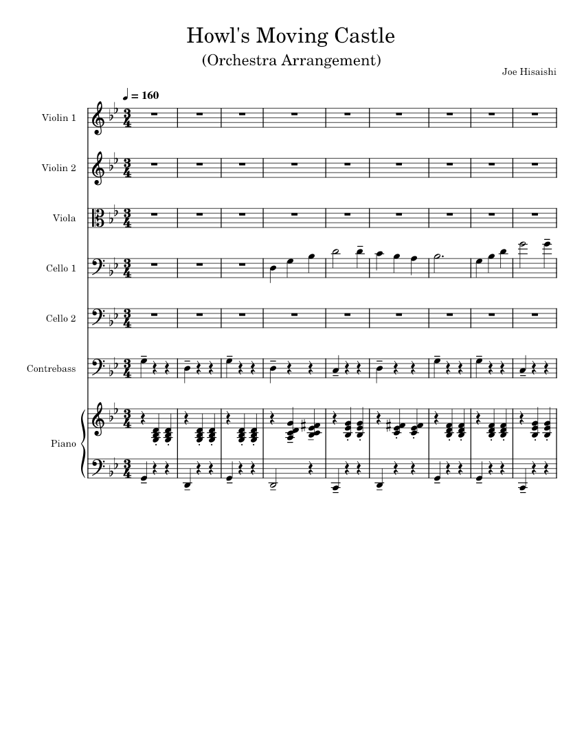 Howl's Moving Castle Sheet music for Piano, Contrabass, Violin, Viola ...