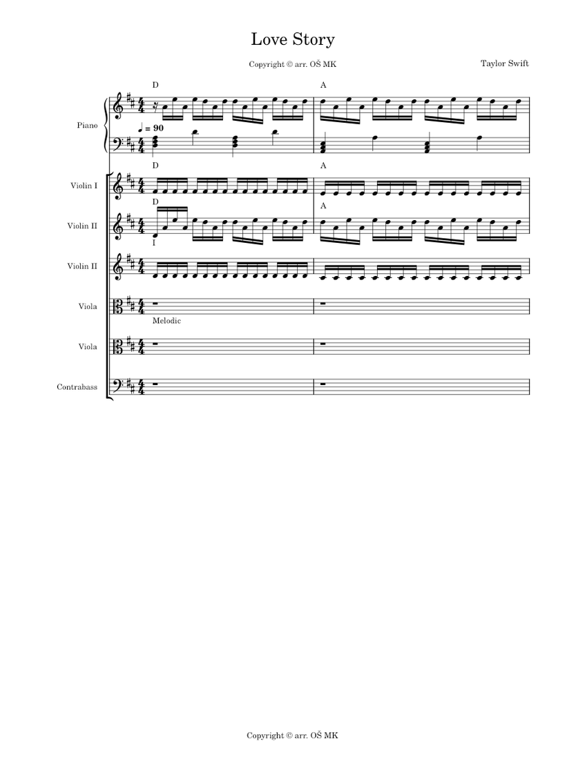 Love Story - Taylor Swift Sheet music for Piano, Contrabass, Violin, Viola (Mixed Ensemble ...