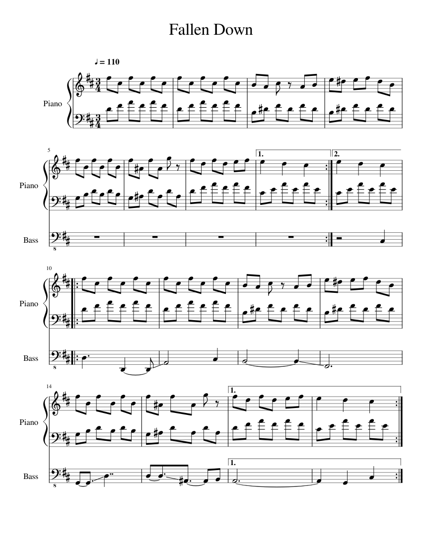 UNDERTALE - Fallen Down Sheet music for Piano, Bass guitar (Mixed Duet) | Musescore.com