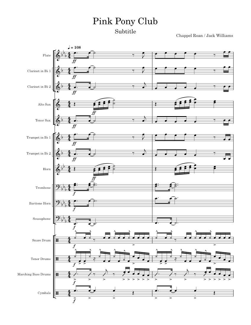 Pink pony club - Marching band Sheet Music for Trombone, Tuba, Flute ...