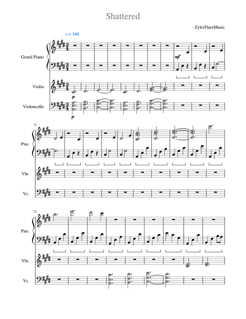 Shattered Sheet music for Violin, Cello, Piano (Piano Trio) | Download ...