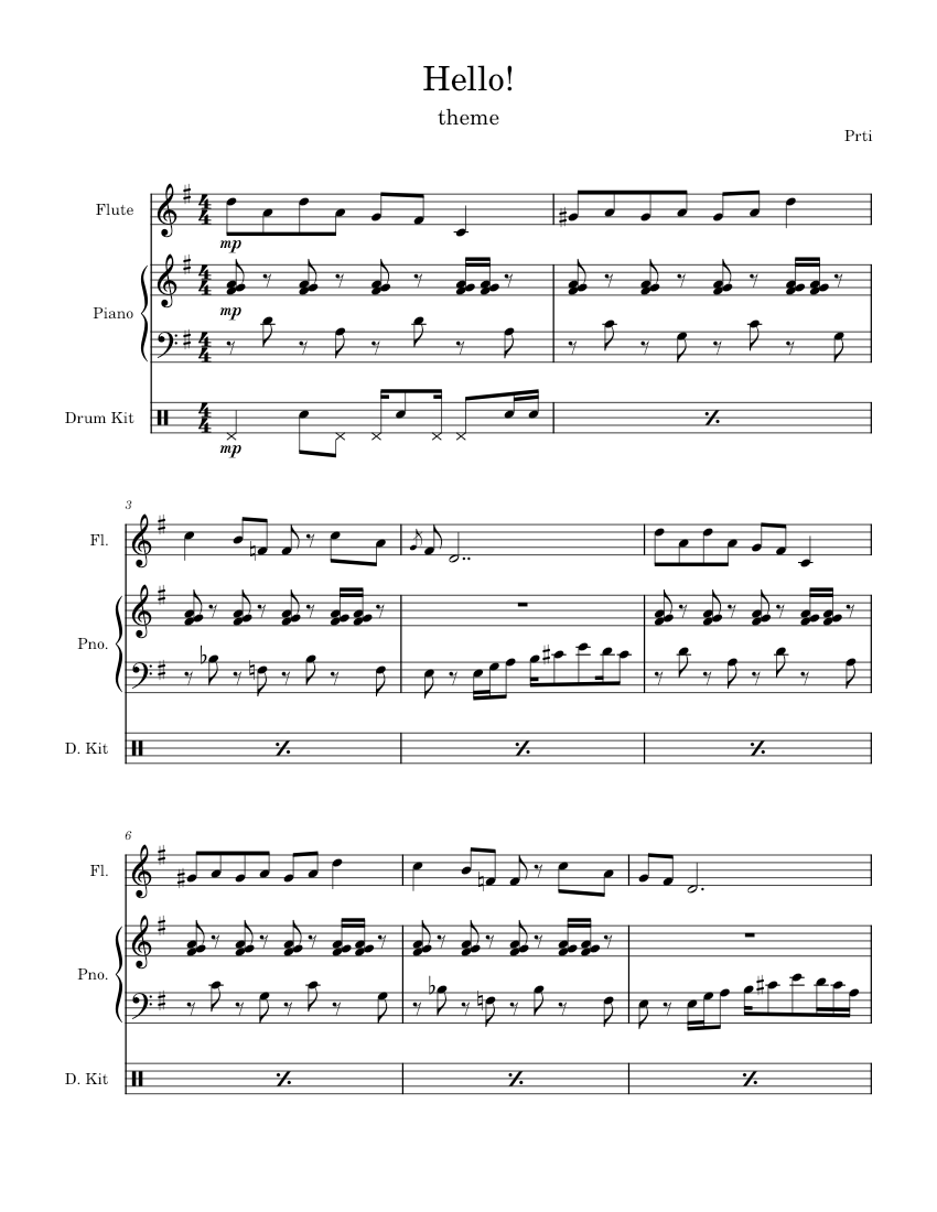 Hello!aaa – Prti Sheet music for Piano, Flute, Drum group (Mixed Trio) | Musescore.com