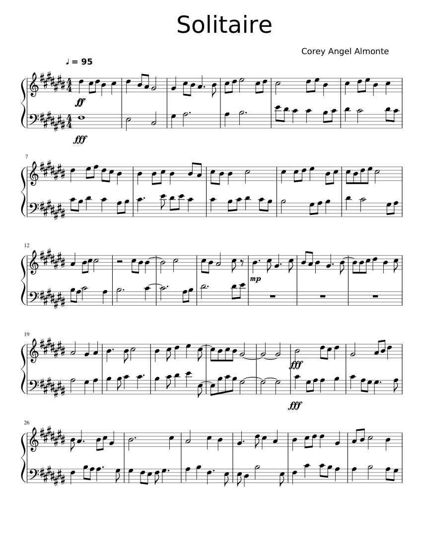 SOLITAIRE (ONLY piano) Sheet Music for Piano (Solo) easy | MuseScore.com