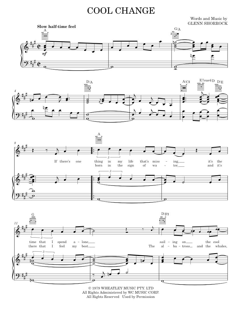 Play Official version of Cool change Sheet Music by Little River Band ...