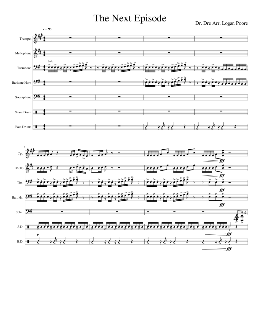 The Next Episode Sheet music for Trombone, Mellophone, Snare drum ...