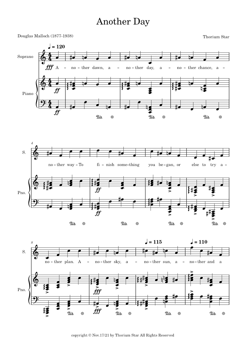 Another Day Sheet music for Piano, Soprano (Piano-Voice) | Musescore.com