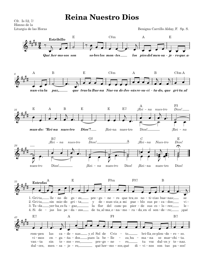 Reina Nuestro Dios – Benigna Carrillo Alday, F.Sp.S. Sheet Music with ...