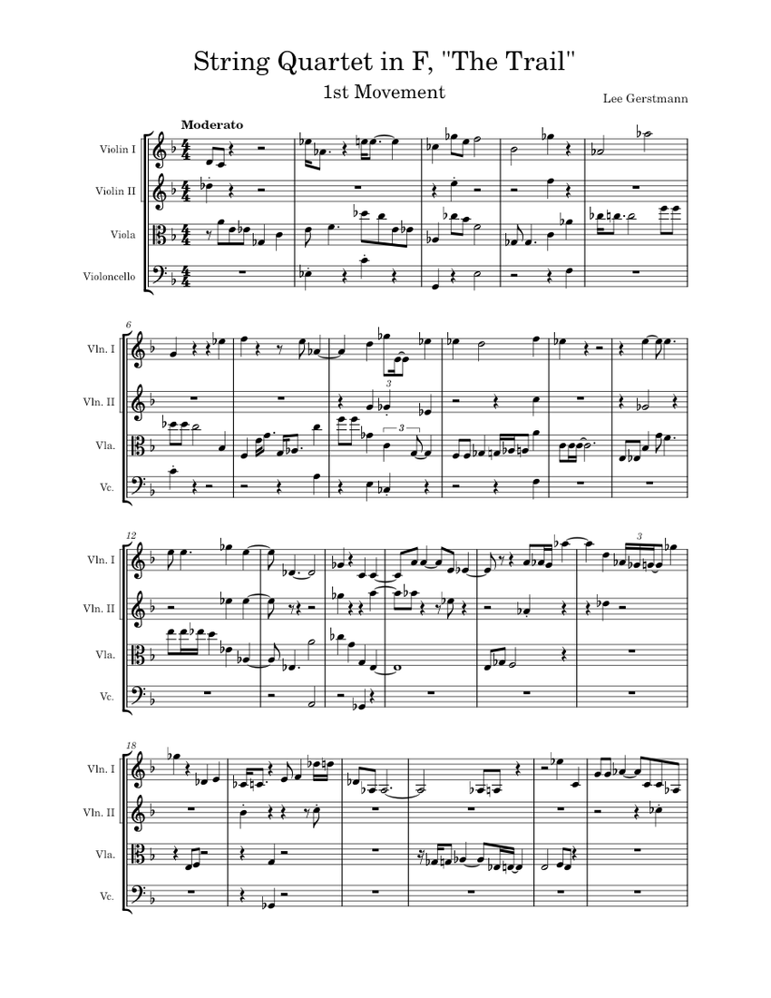 String Quartet in F, "The Trail" - 1st Movement Sheet music for Violin, Viola, Cello (String ...