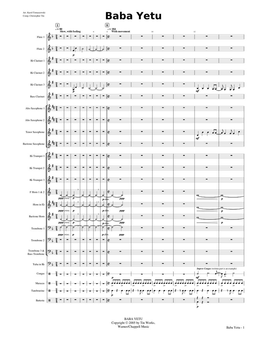 Baba Yetu Sheet music for Trombone, Tuba, Tambourine, Flute & more instruments (Symphony ...