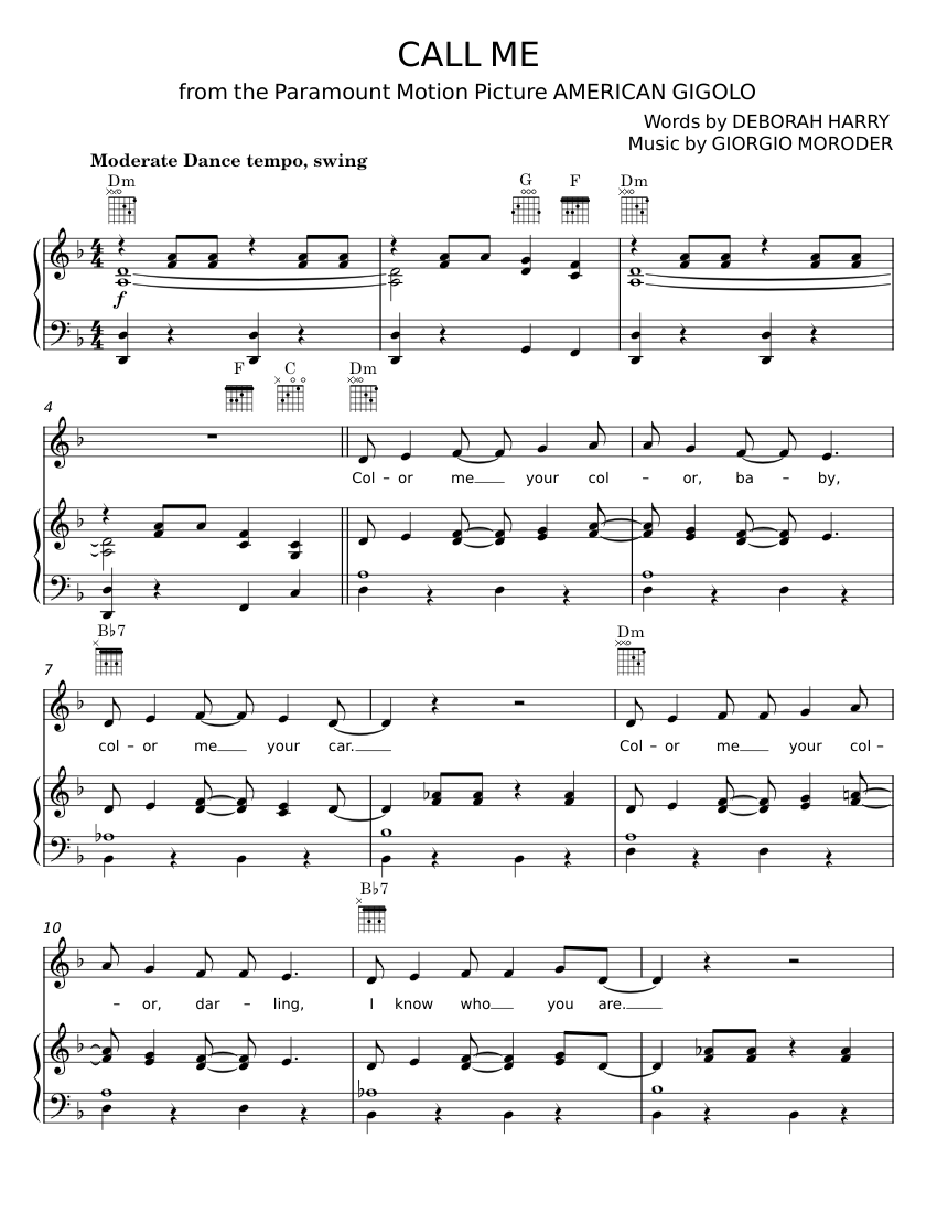 Call Me - Blondie Sheet music for Piano, Synthesizer (Mixed Duet ...