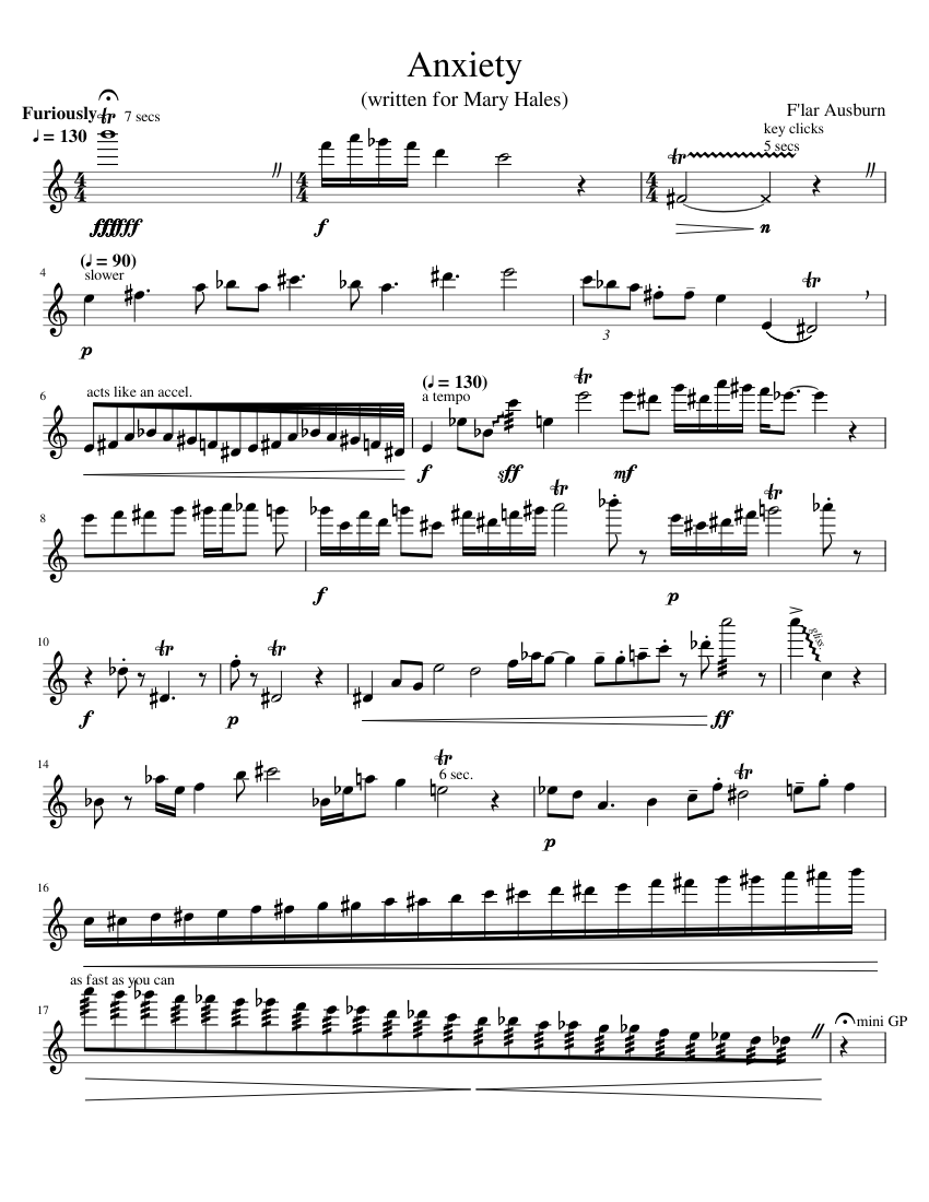 Anxiety Sheet music for Flute (Solo) | Musescore.com
