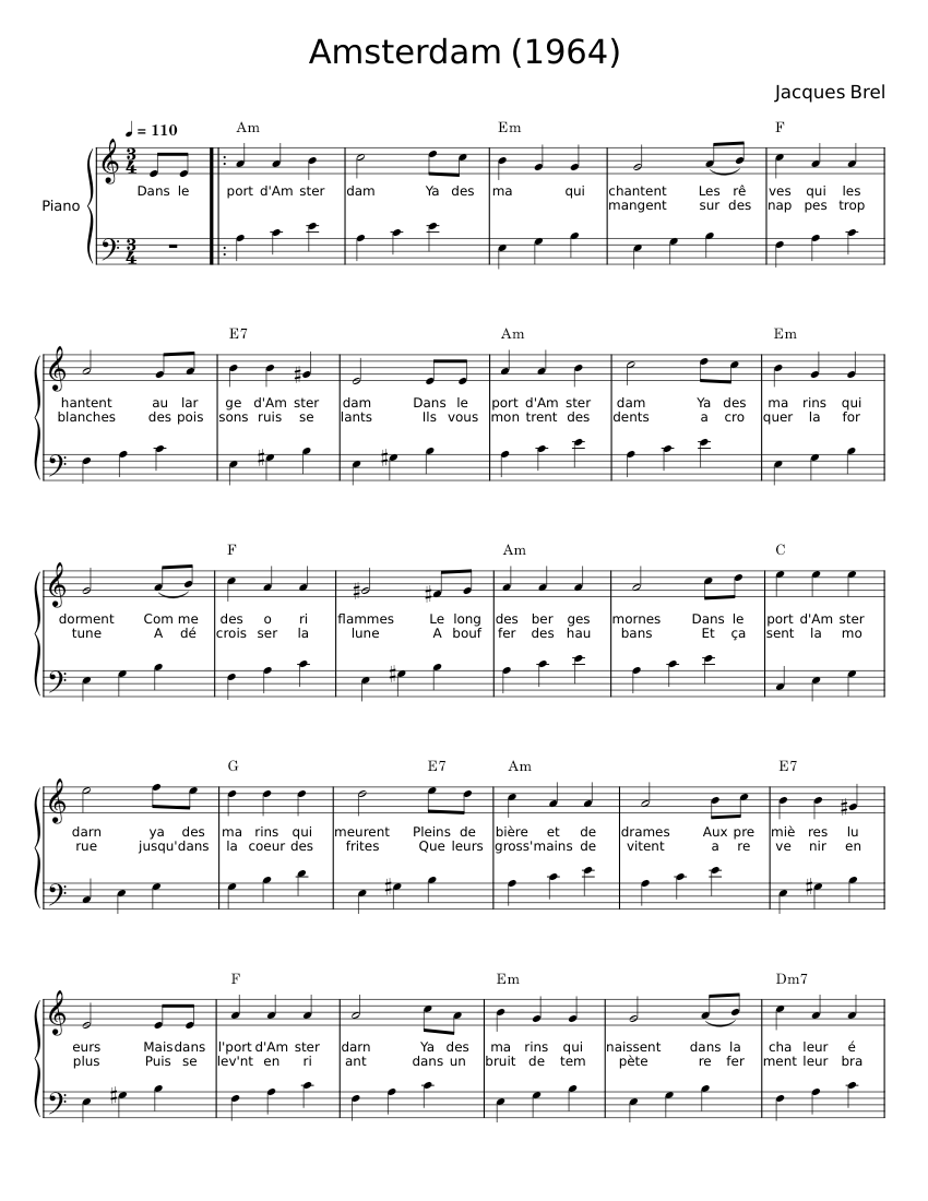 Amsterdam - Jacques Brel Sheet music | Musescore.com