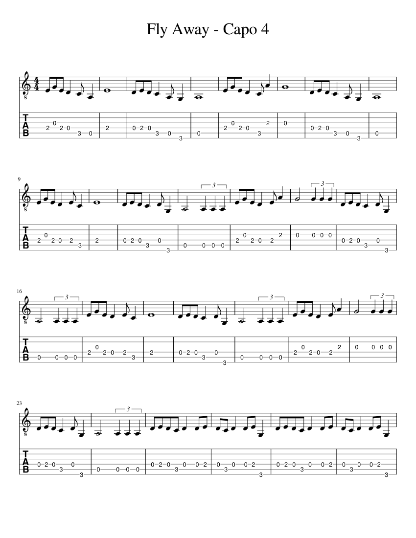Fly Away Guitar TAB Sheet music for Guitar (Solo) | Musescore.com