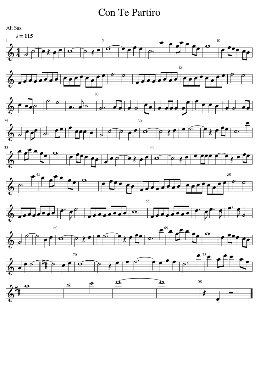 Con Te Partiro - time to say goodbye Sheet Music for Saxophone alto ...