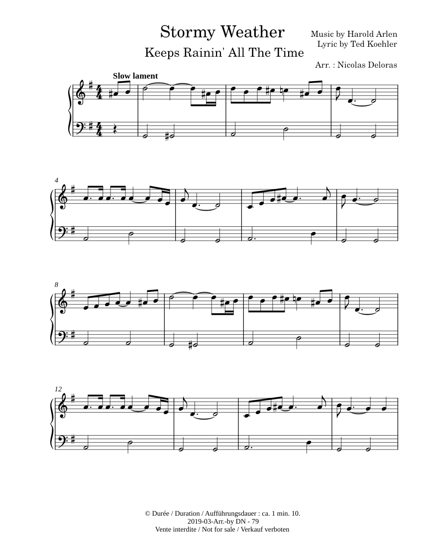 Stormy Weather – Harold Arlen and Ted Koehler Stormy Weather Sheet ...