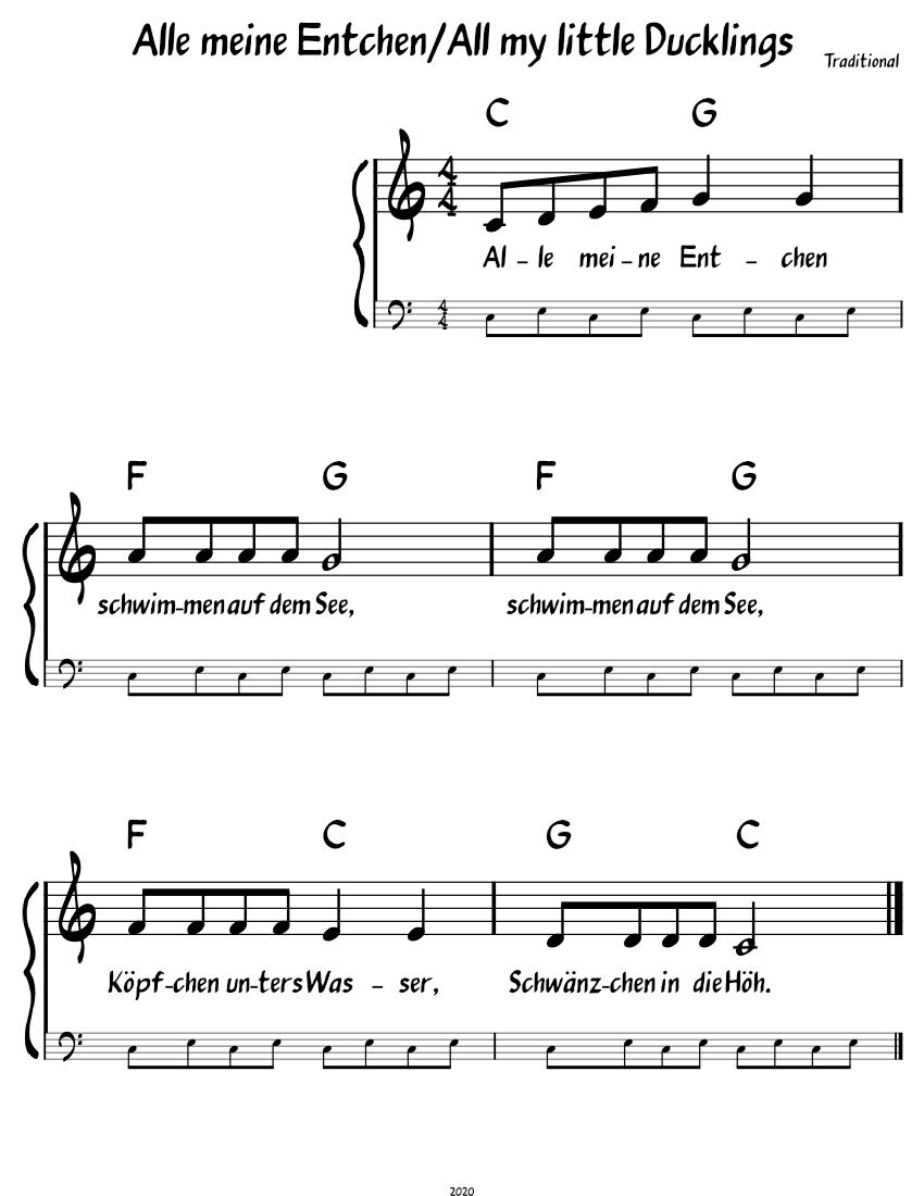 Alle meine Entchen - All my Little Ducklings - Melody Chord LH 2 notes ...