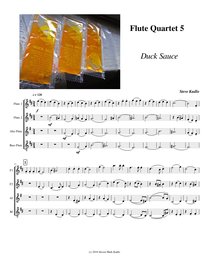 Flute Quartet 5 Sheet music for Flute, Flute alto, Flute bass (Mixed ...