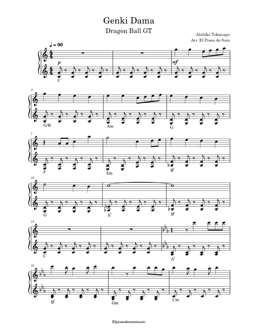 Dragon Ball GT Genki Dama Sheet music for Piano (Piano Four Hand) Easy ...