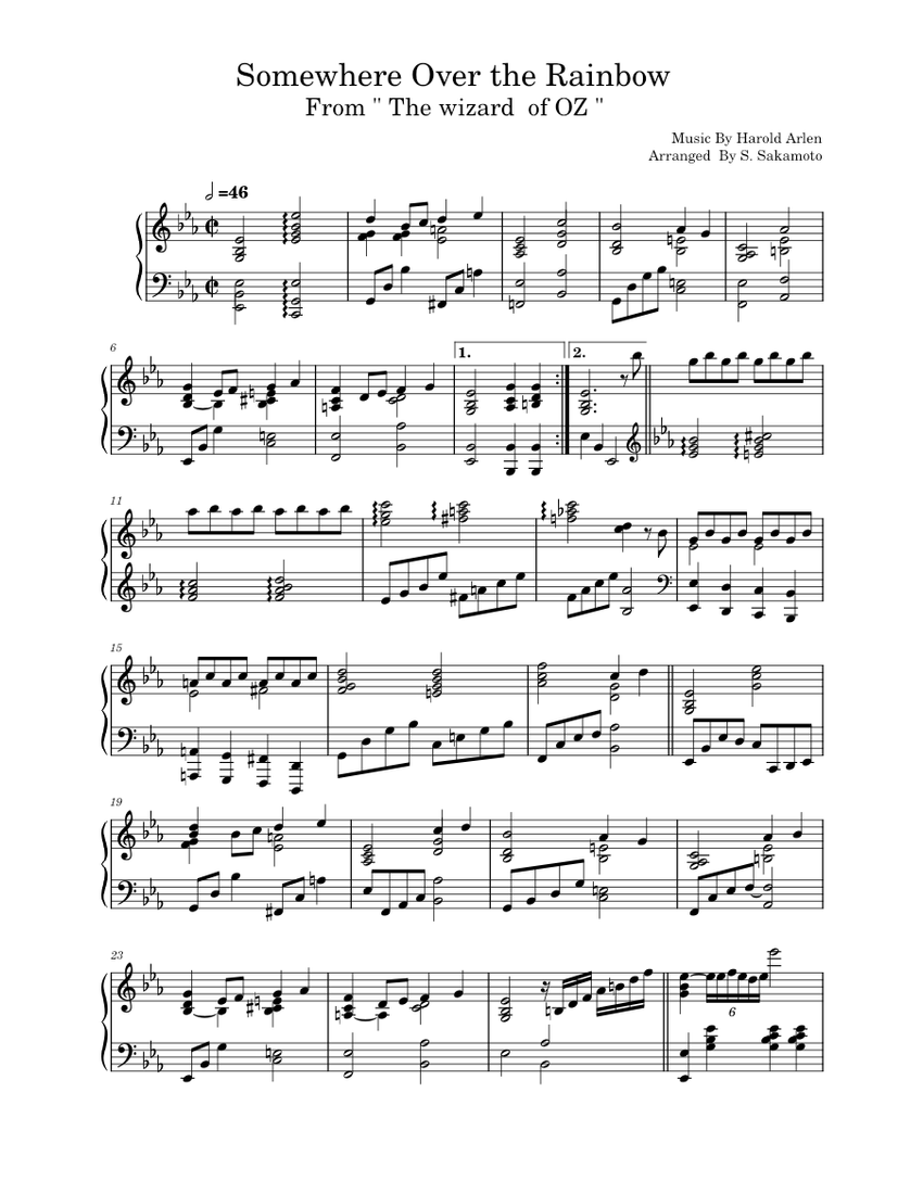 Somewhere Over The Rainbow – Judy Garland Sheet music for Piano (Solo ...