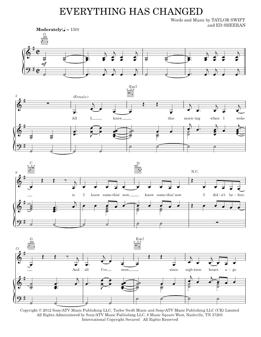 Everything Has Changed (feat. Ed Sheeran) Sheet music for Piano, Vocals ...