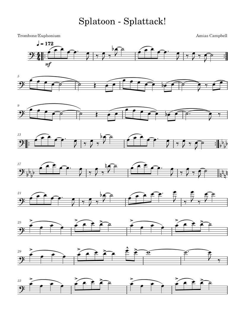 Splatoon - Splattack!, Arr. for Trombone/Euphonium Sheet music for ...
