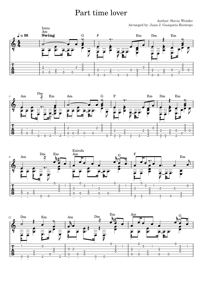 Part Time Lover by Stevie Wonder Sheet Music and Tab for Guitar (Solo ...