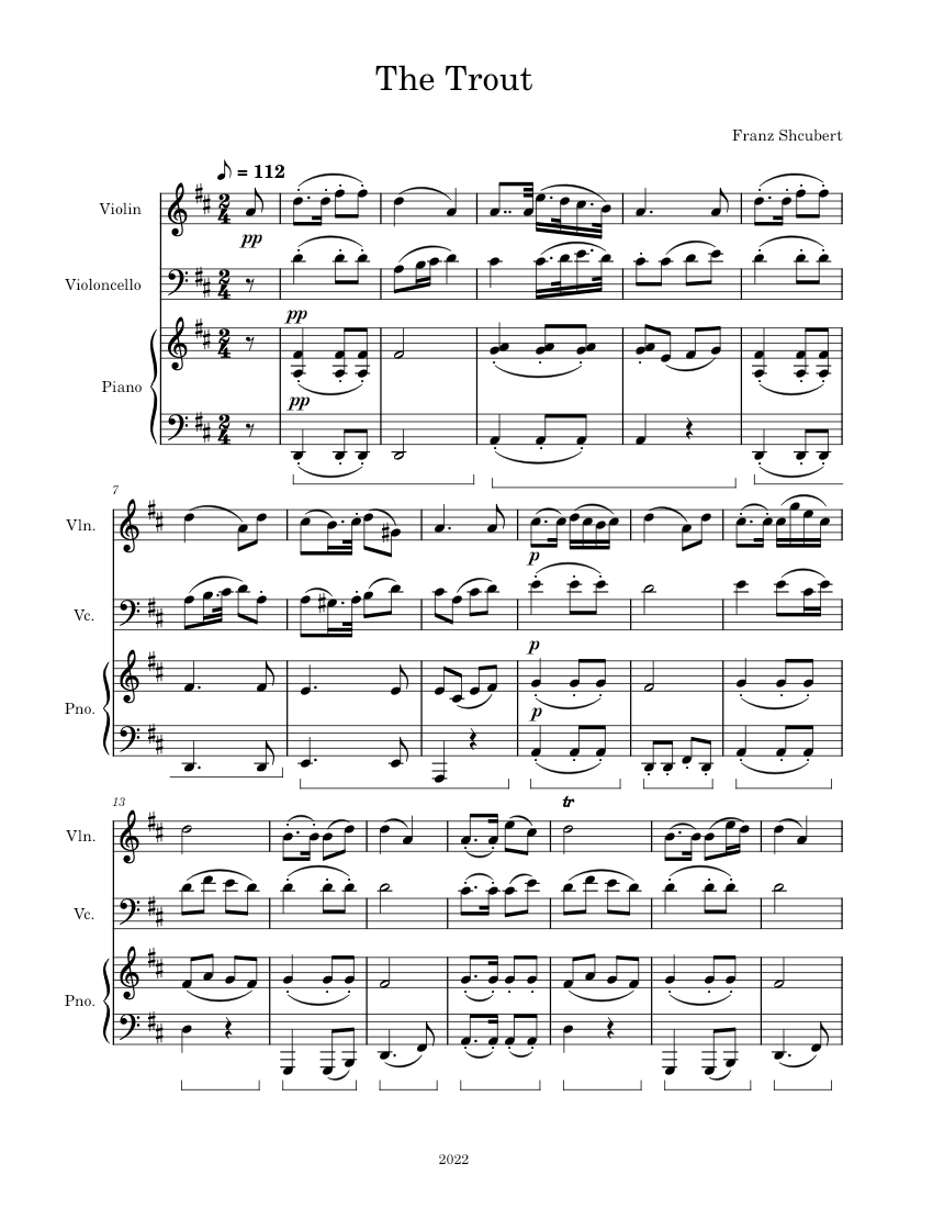 The Trout – Franz Schubert The Trout arranged for piano trio - Franz ...