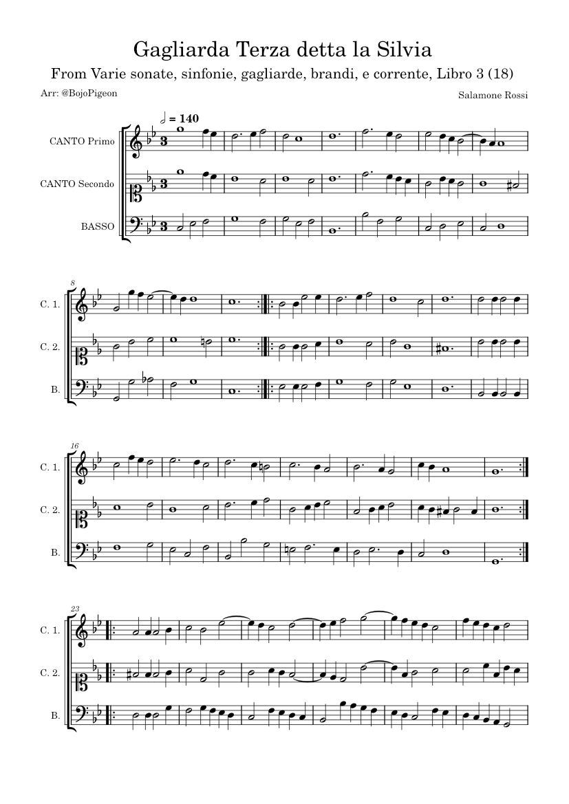 Gagliarda Terza detta la Silvia - Salamone Rossi Sheet music for Vocals ...