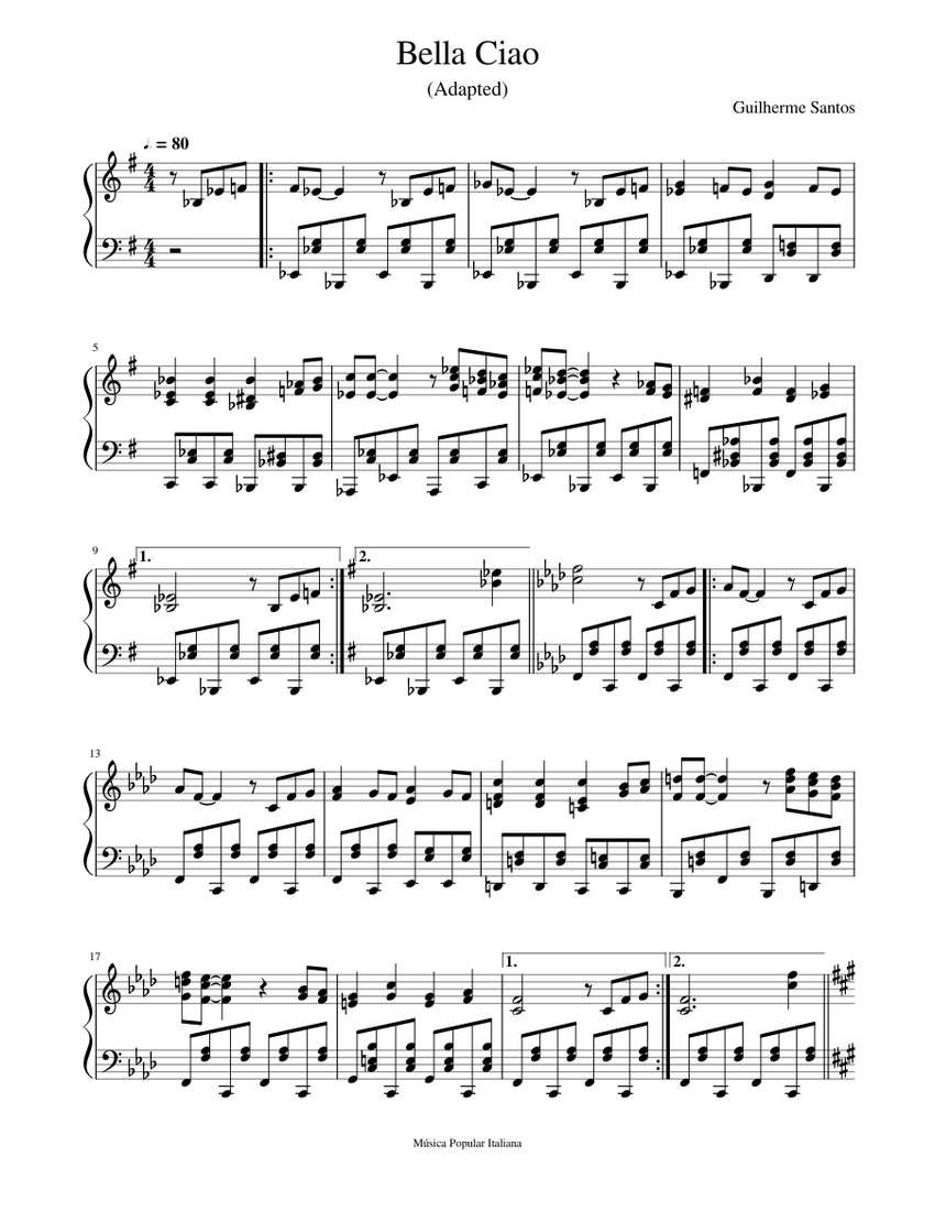 Bella Ciao Sheet music for Piano (Solo) | Musescore.com