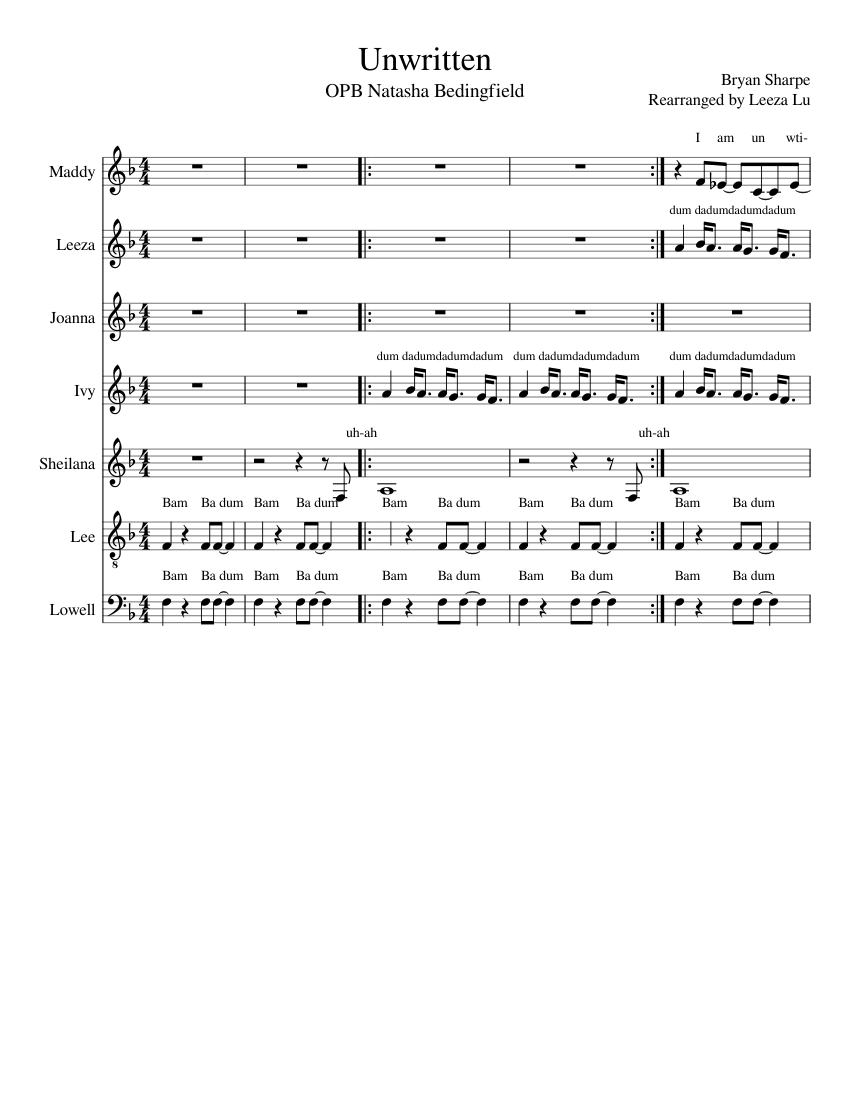 Unwritten Sheet Music for Soprano, Alto, Tenor, Bass voice & more ...