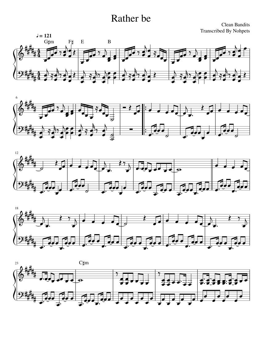 Rather be Sheet Music with Chords for Piano (Solo) | MuseScore.com