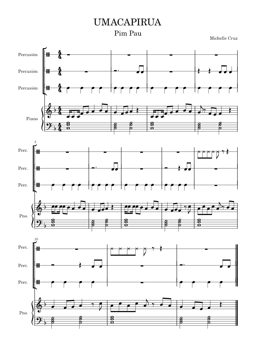 Pim pau UMACAPIRUA tics Sheet music for Piano, Triangle, Woodblock ...