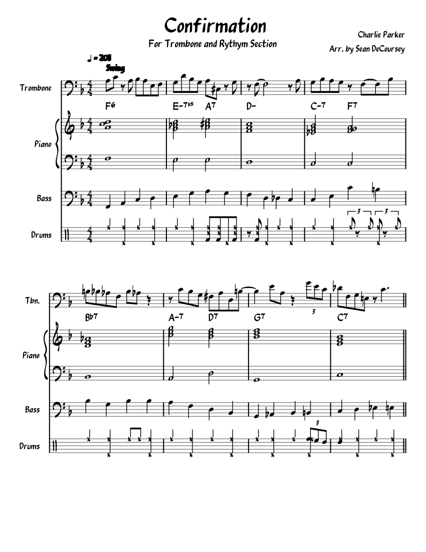Confirmation By Charlie Parker Sheet music for Piano, Trombone, Drum ...