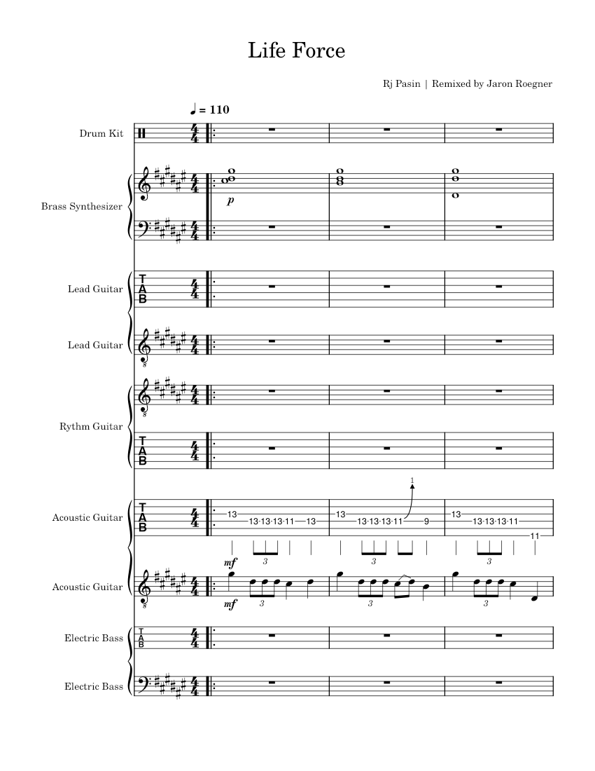 Life force – ptasinski & RJ Pasin - Remixed Sheet Music and Tab for ...