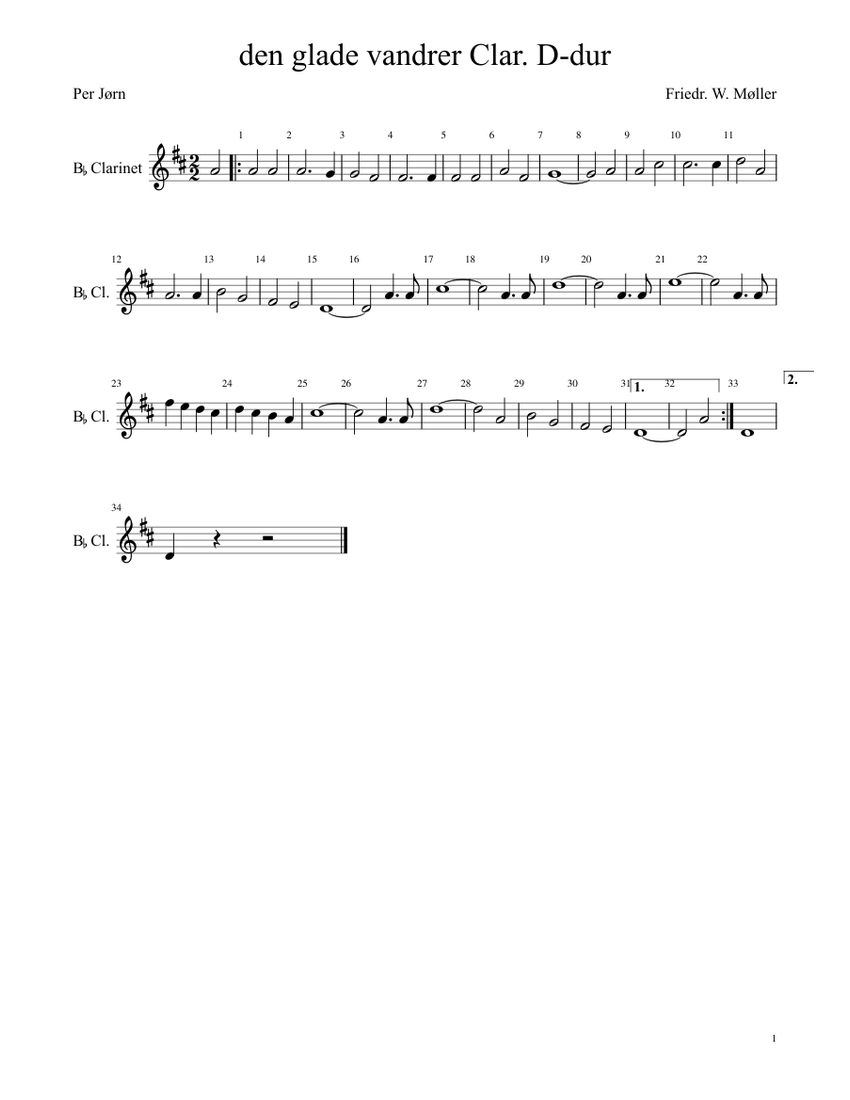 den glade vandrer Clar. D-dur Sheet music for Woodwinds (Other) (Solo ...