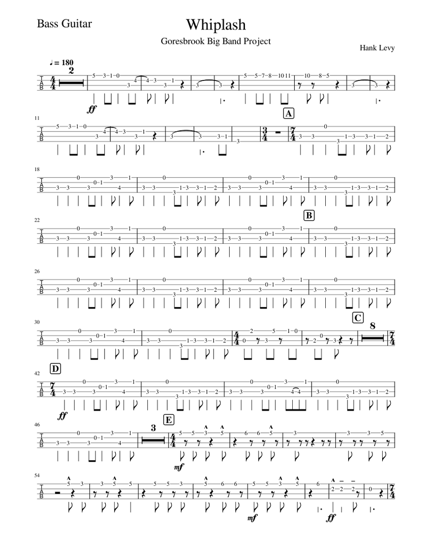 Whiplash-Bass Guitar Sheet music for Bass (Solo) | Musescore.com