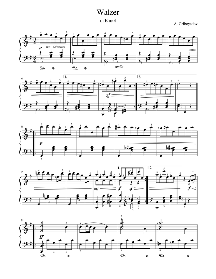 Waltz in E minor - Griboyedov Sheet music for Piano (Solo) | Musescore.com