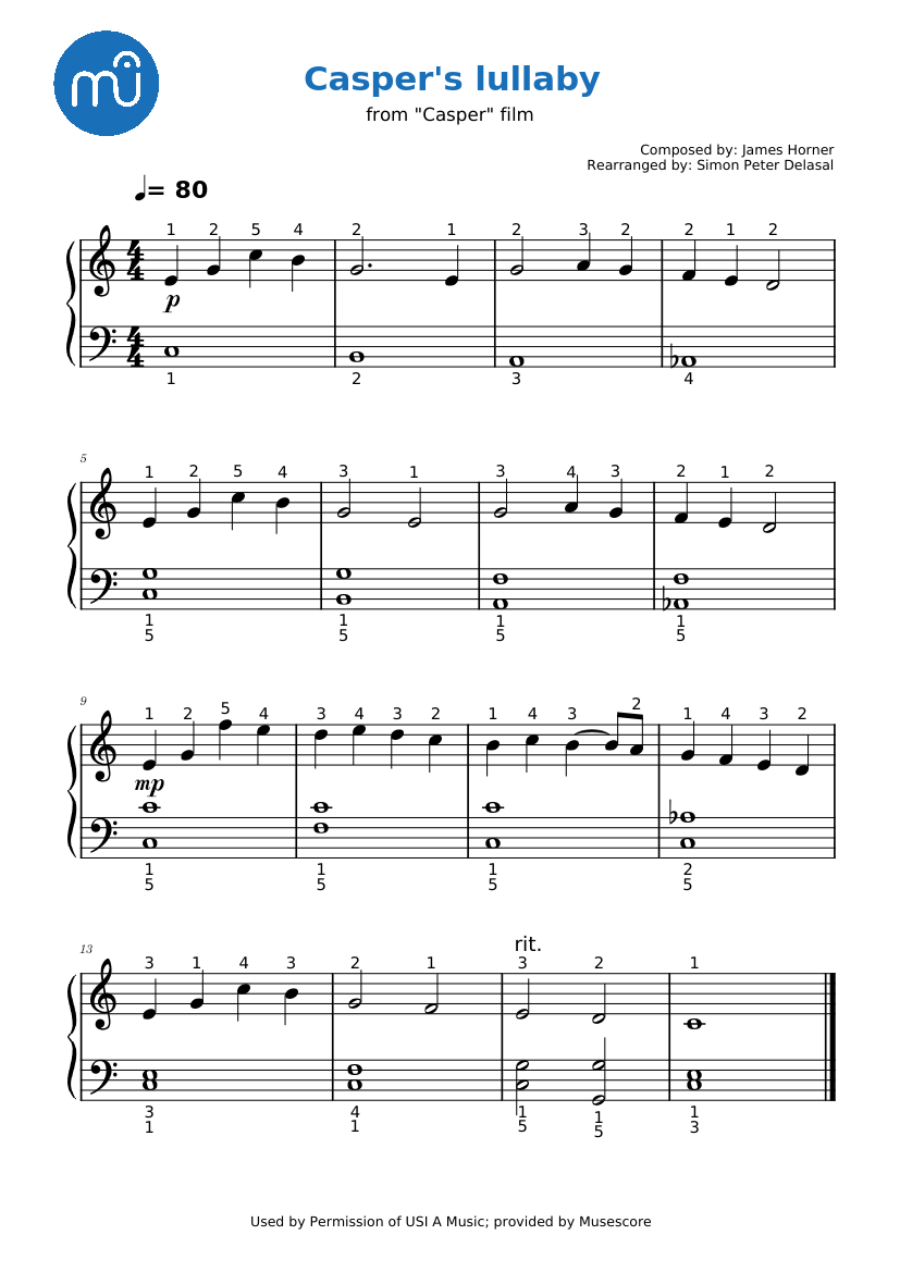Casper's lullaby – James Horner Easy Version - Whitehatjr Sheet music ...