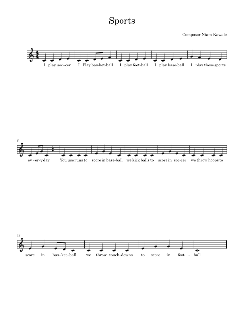 Sports by Niam Kawale Sheet music for Piano (Solo) Easy | Musescore.com