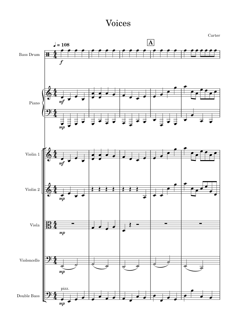Voices Sheet music for Piano, Contrabass, Violin, Viola & more instruments (Mixed Ensemble ...