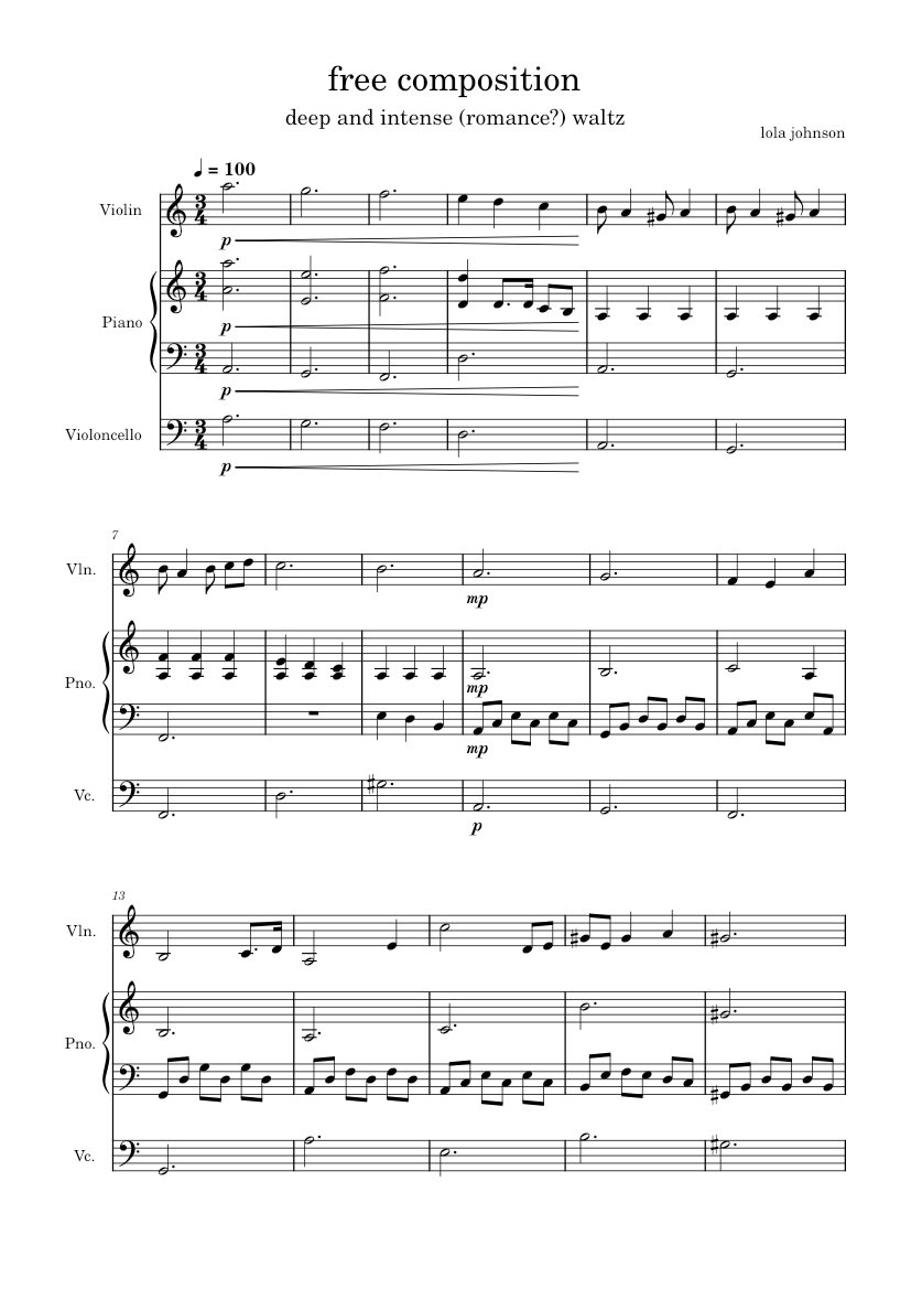 free composition Sheet music for Piano, Violin, Cello (Solo ...