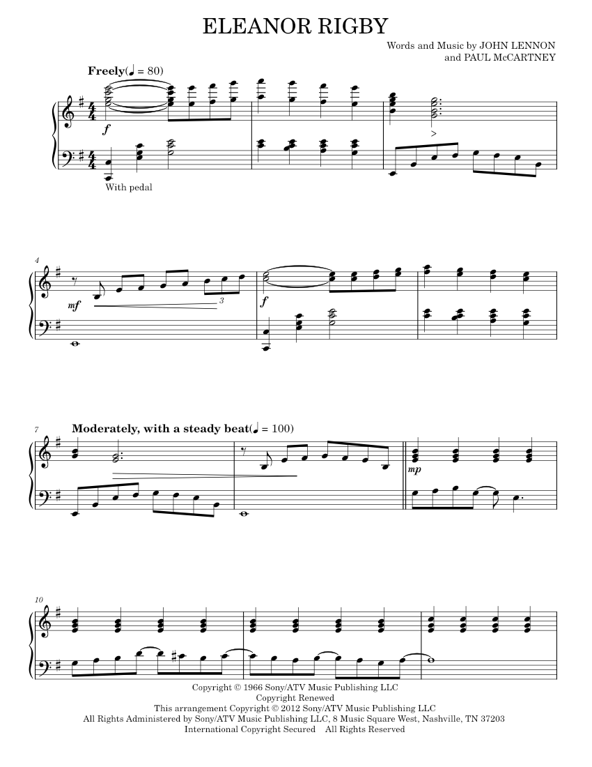 Play Official version of Eleanor rigby Sheet Music by The Beatles for ...